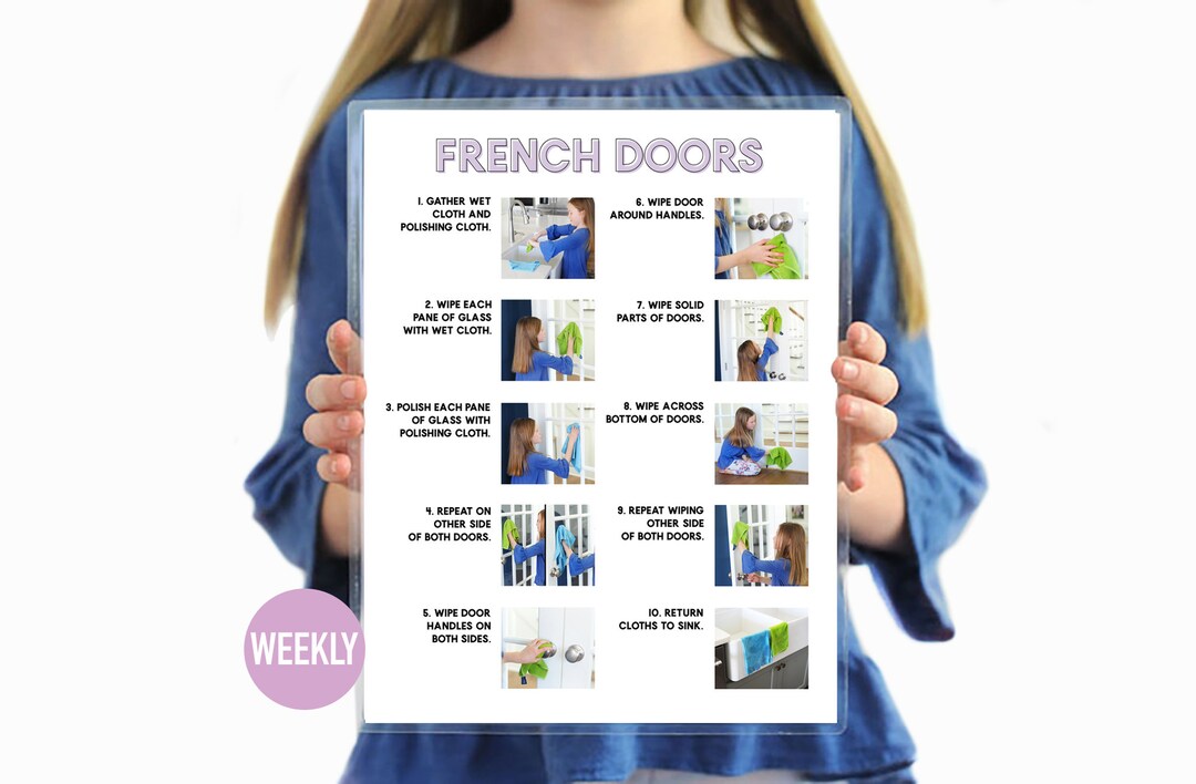 French Door Step-by-step Visual Aid - Cleaning Chore Guides- Cheat ...