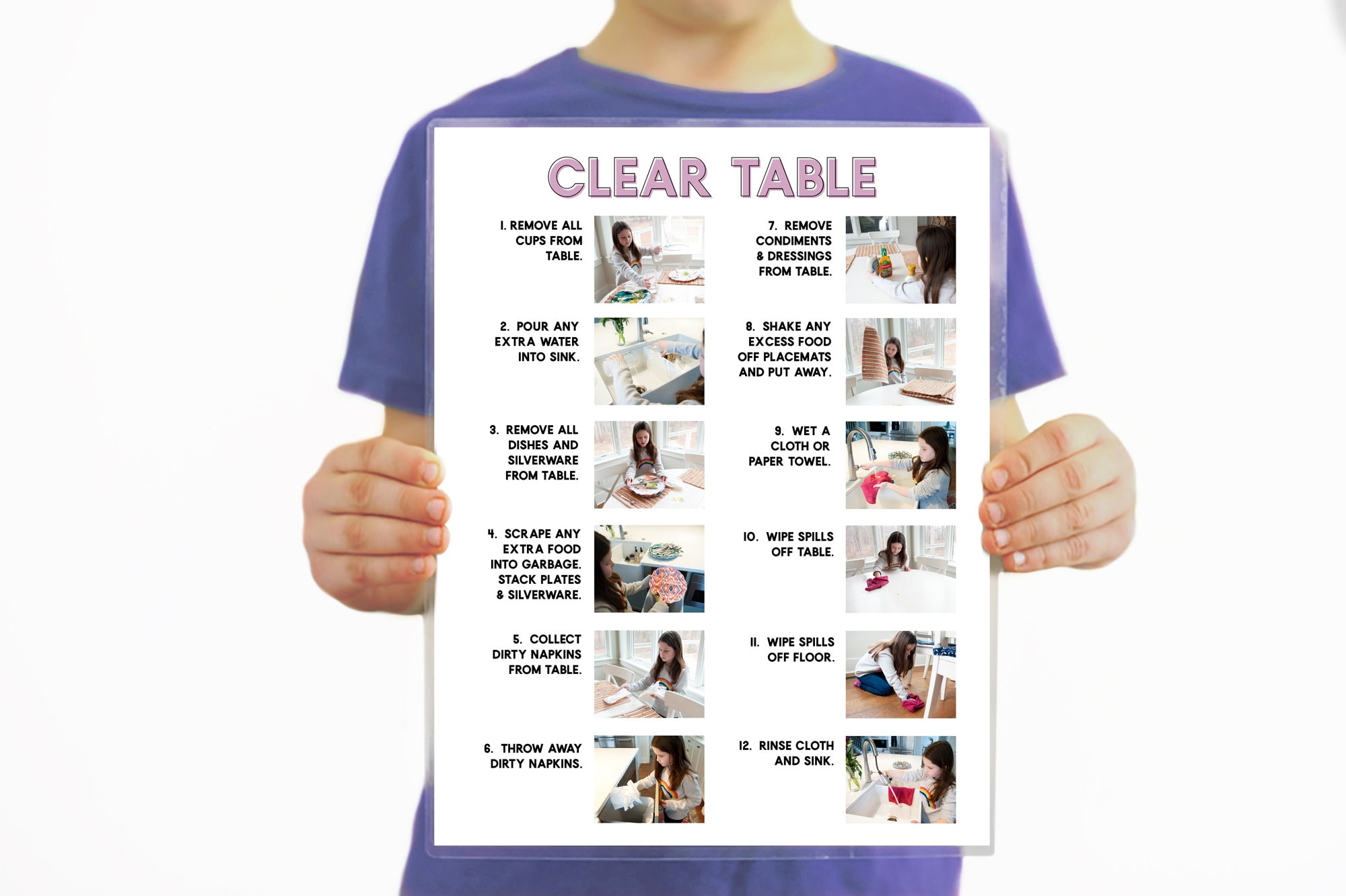 Clear the Table Visual Aid Step by Step Daily Chore Guide- Chore Chart - Etsy