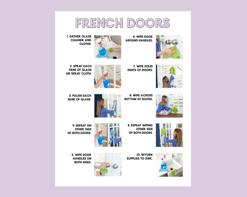 French Door Step-by-step Visual Aid - Cleaning Chore Guides- Cheat ...