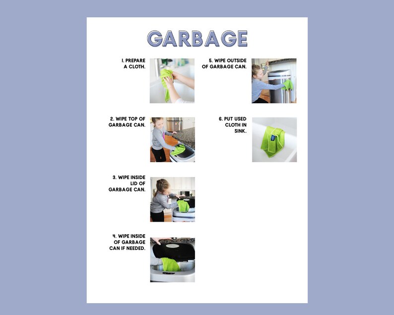 Garbage Drawer & Garbage Can Step-by-step Visual Aid - Cleaning Chore ...