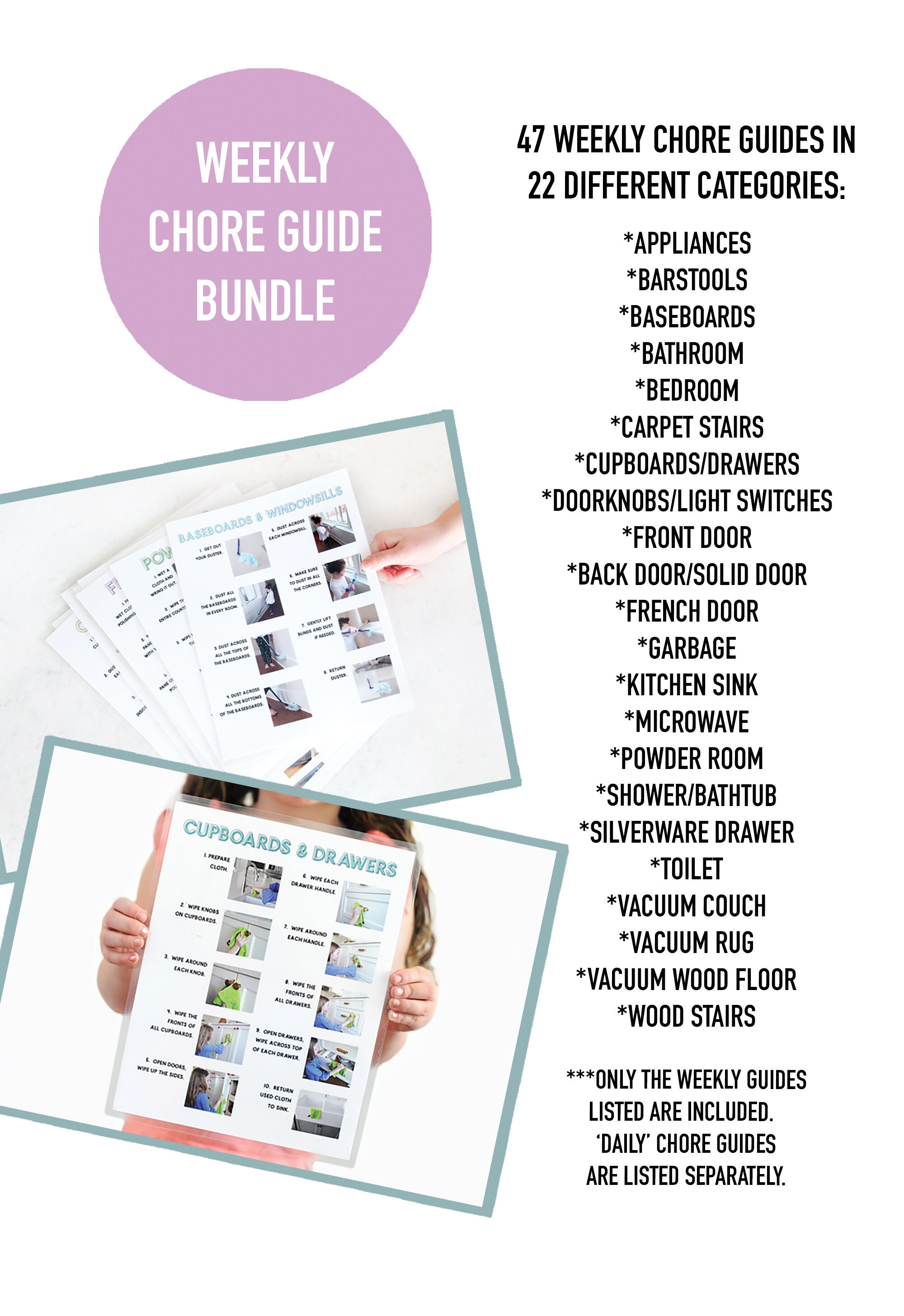 Weekly Chore Visual Aid Bundle, Step by Step Guide for Kids and Adults ...