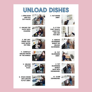 Unload the Dishwasher Visual Aid Step by Step Daily Chore Guide- Chore ...