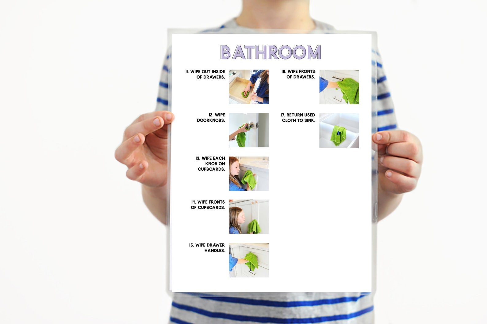 Bathroom Step-by-step Visual Aid - Cleaning Chore Guides- Cheat Sheet ...