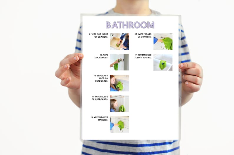 Bathroom Step-by-step Visual Aid - Cleaning Chore Guides- Cheat Sheet ...