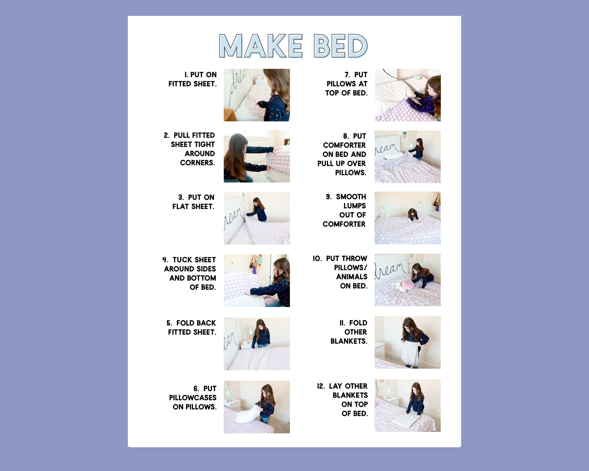 Make Bed Step by Step Daily Chore Guide Chore Chart - Etsy