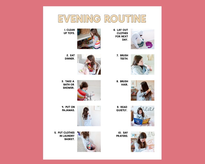 Evening Routine Daily Step by Step Visual Aid Chore Guide - Etsy
