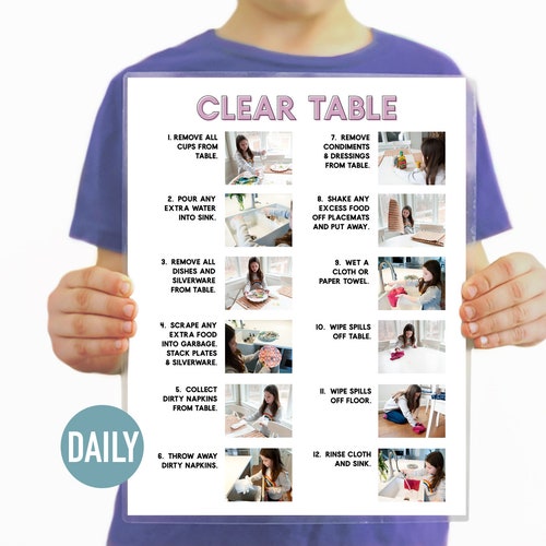 Clear the Table Visual Aid Step by Step Daily Chore Guide - Etsy