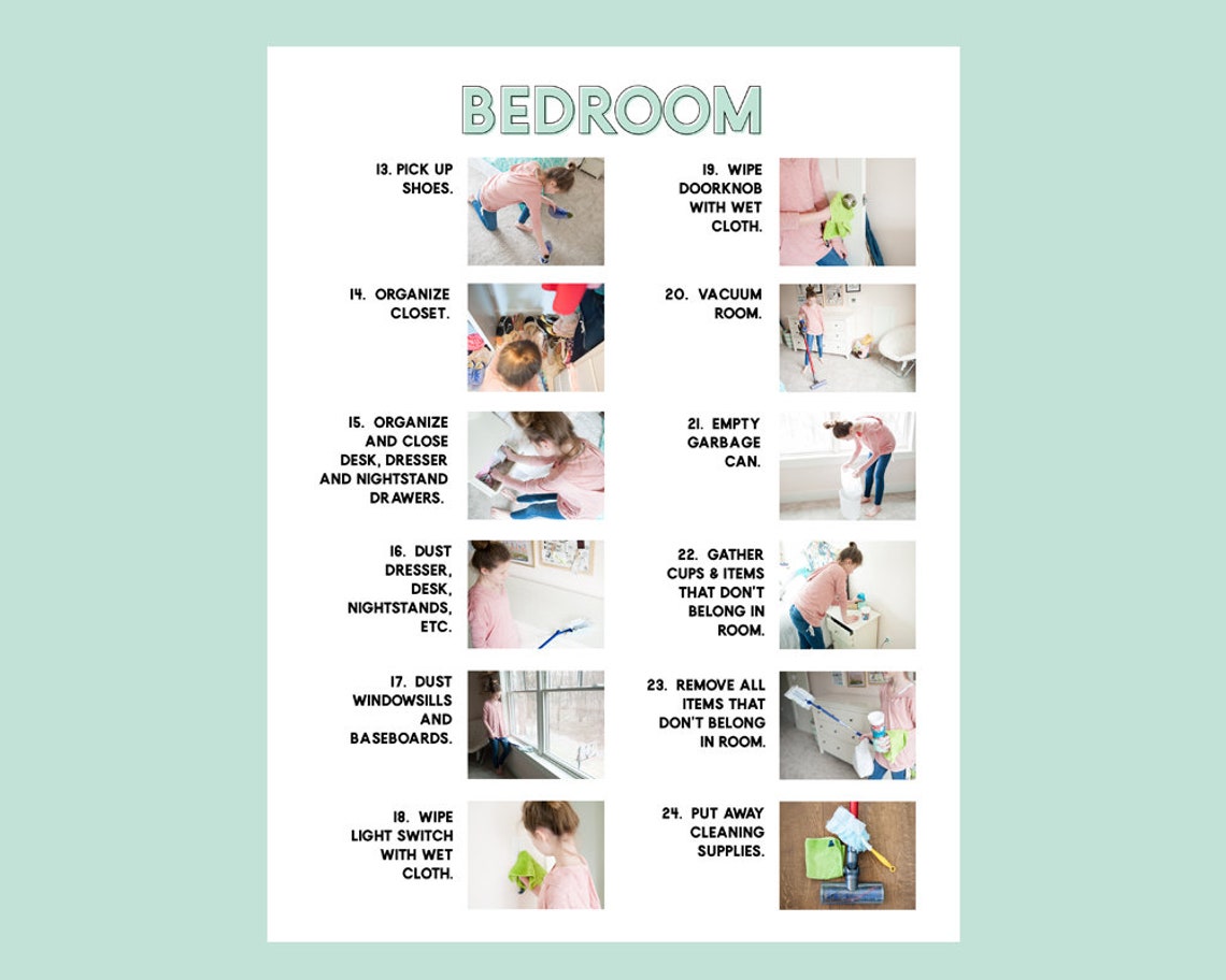 Bedroom Step-by-step Visual Aid Cleaning Chore Guides Cheat - Etsy
