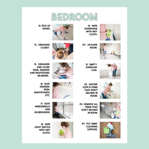 Bedroom Step-by-step Visual Aid - Cleaning Chore Guides- Cheat Sheet ...