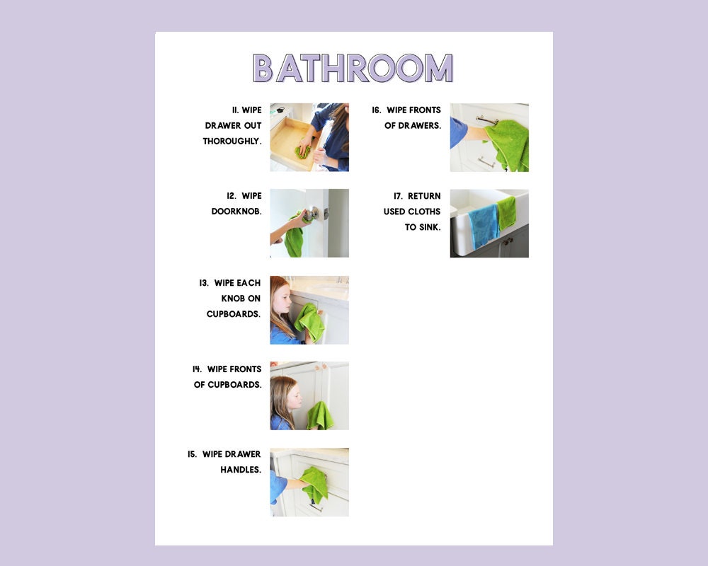 Bathroom Step-by-step Visual Aid Cleaning Chore Guides - Etsy