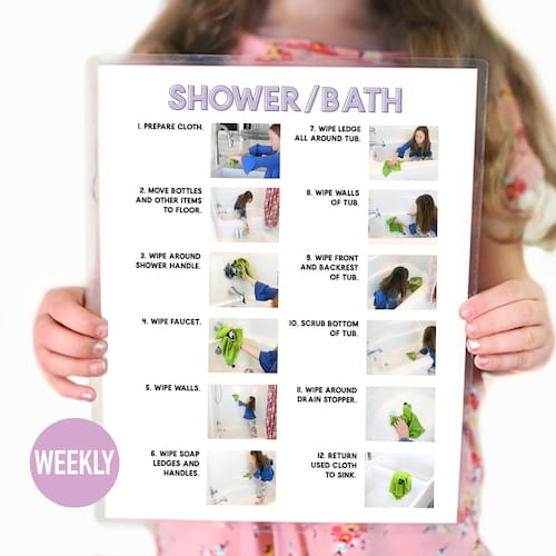 Shower & Bathtub Step-by-step Visual Aid Cleaning Chore - Etsy