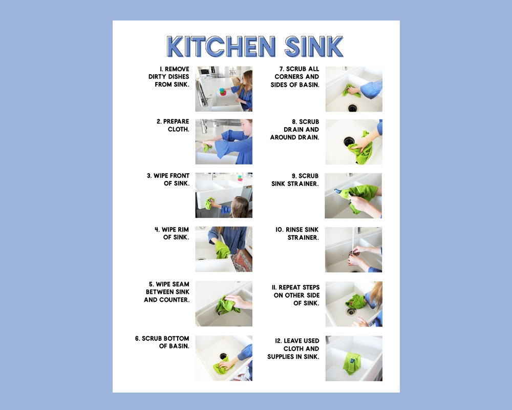 Kitchen Sink Step-by-step Visual Aid - Cleaning Chore Guides- Cheat ...