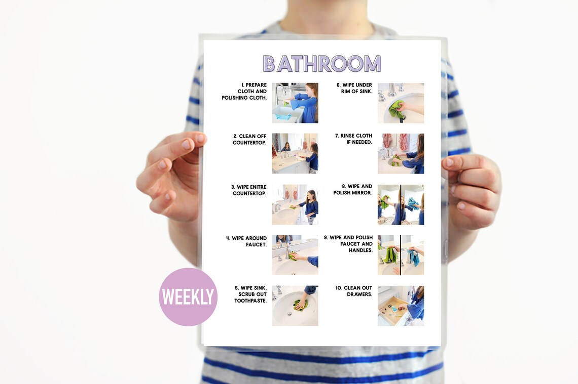 Baño Paso a paso Ayuda Visual Guías Chore de Limpieza Hoja - Etsy España