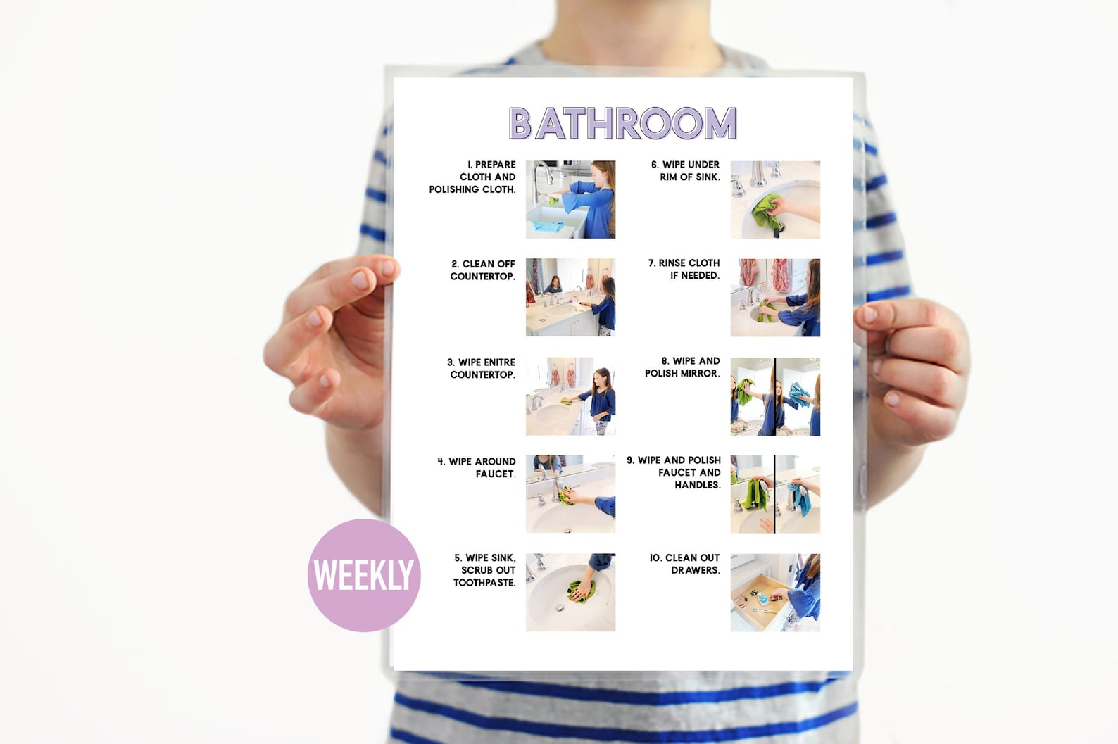 Bathroom Step-by-step Visual Aid - Cleaning Chore Guides- Cheat Sheet ...
