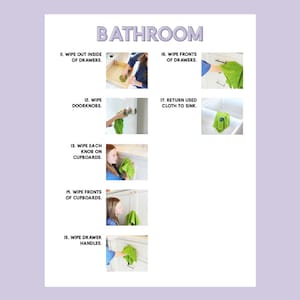 Bathroom Step-by-step Visual Aid - Cleaning Chore Guides- Cheat Sheet ...