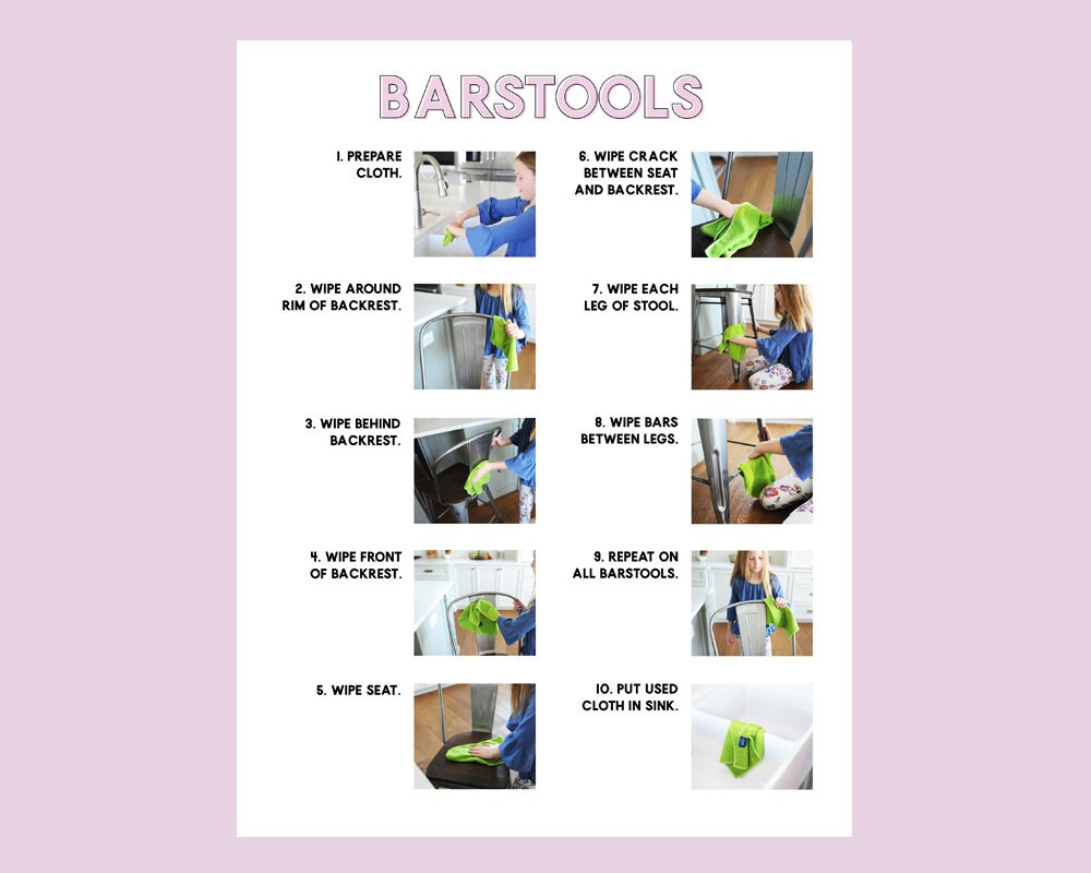 Barstool Step-by-step Visual Aid - Cleaning Chore Guides- Cheat Sheet ...