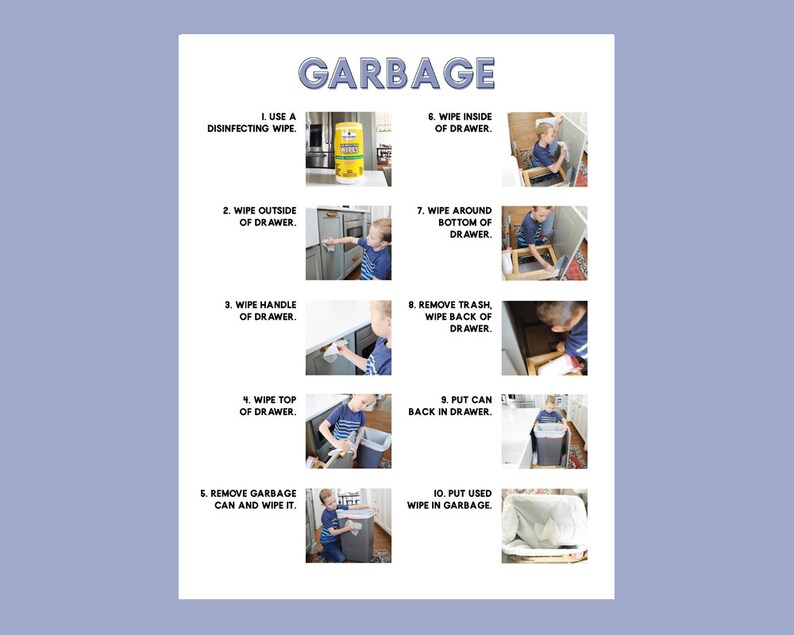 Garbage Drawer & Garbage Can Step-by-step Visual Aid Cleaning Chore ...
