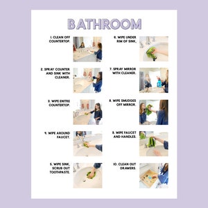 Bathroom Step-by-step Visual Aid - Cleaning Chore Guides- Cheat Sheet ...