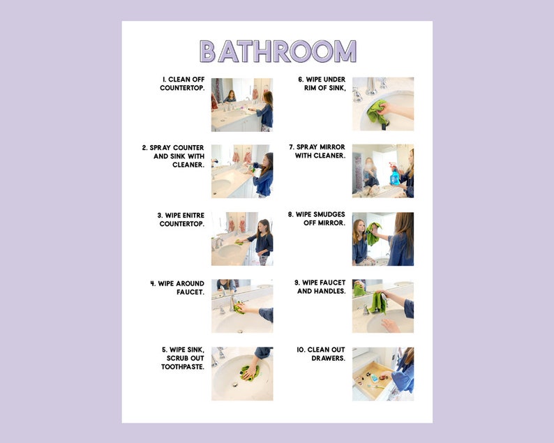 Bathroom Step-by-step Visual Aid Cleaning Chore Guides - Etsy Australia Bathroom Step-by-step Visual Aid Cleaning Chore Guides - Etsy Australia