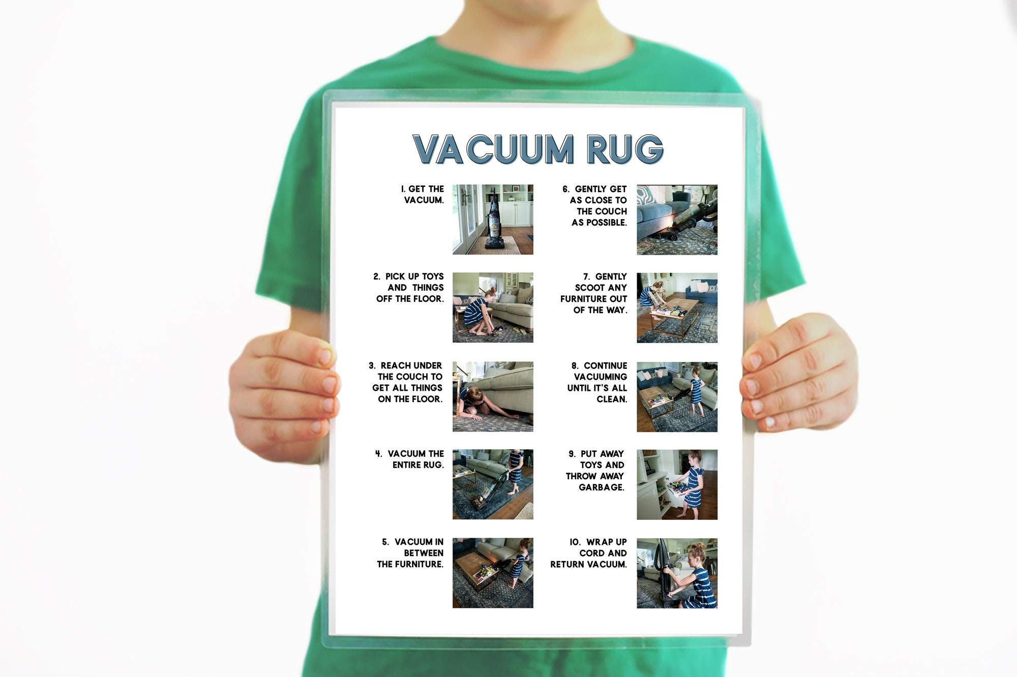 Vacuum Rug Step-by-step Visual Aid - Cleaning Chore Guides- Cheat Sheet ...
