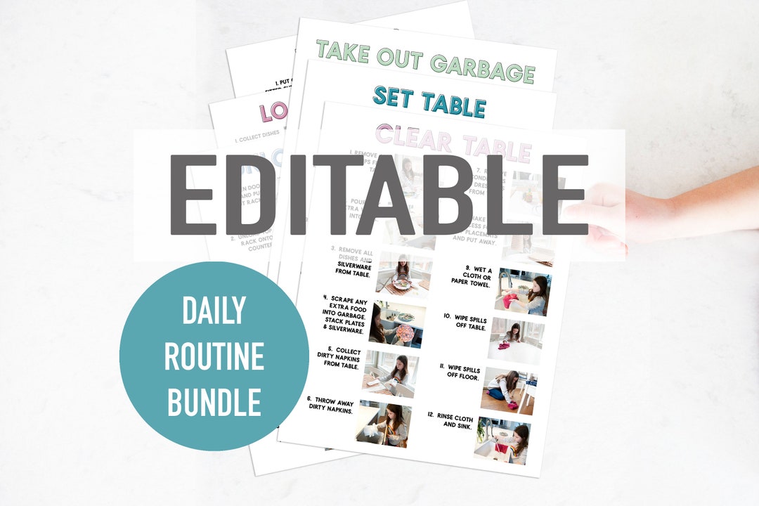 EDITABLE: All Daily Chores Bundle- Step by Step Visual Aid Job Charts ...