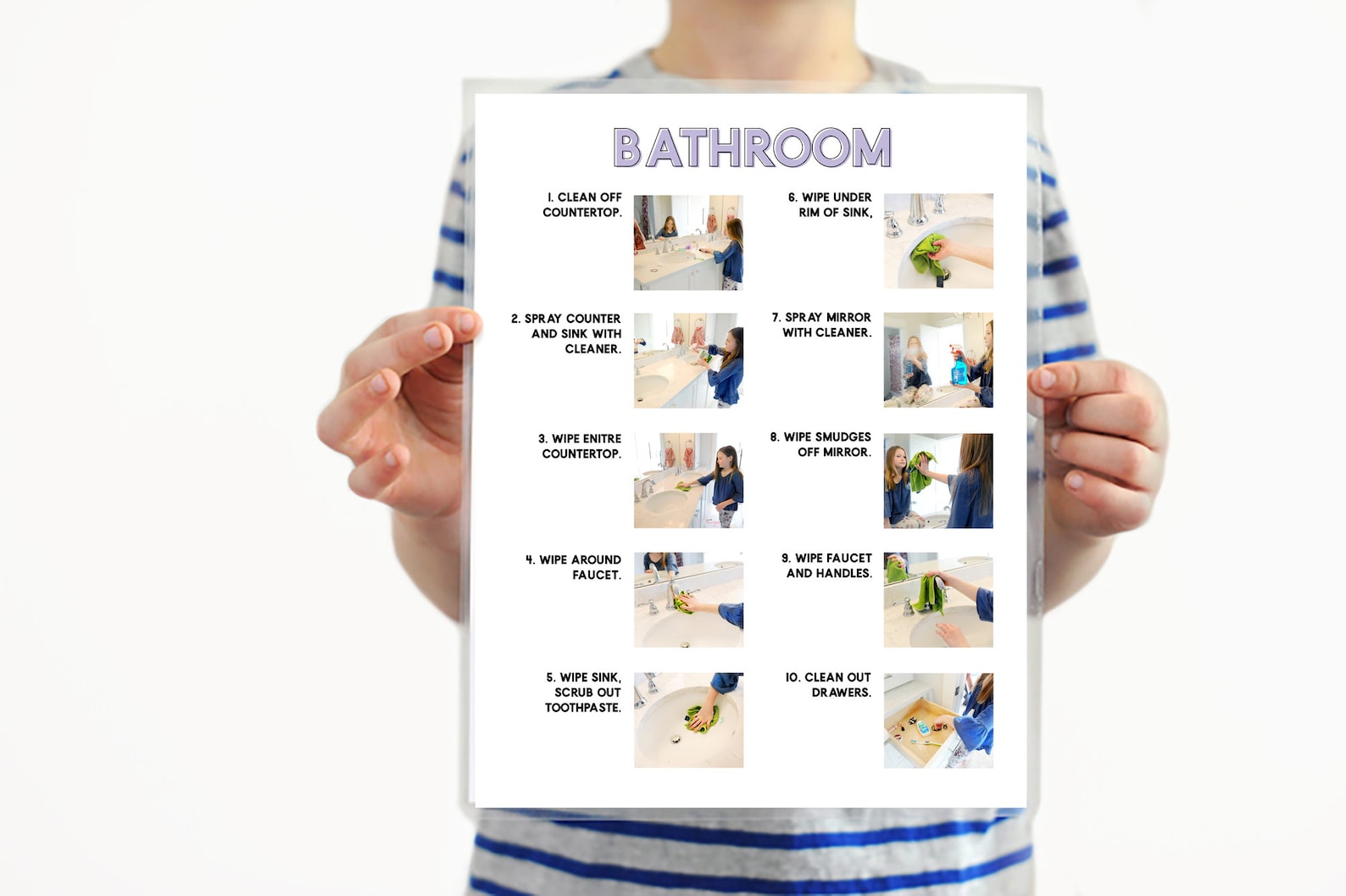 Bathroom Step-by-step Visual Aid - Cleaning Chore Guides- Cheat Sheet ...