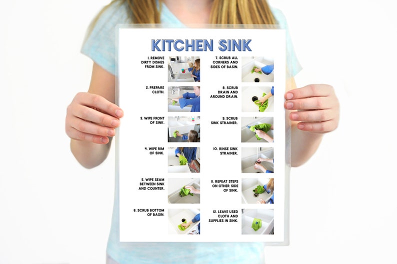 Kitchen Sink Step-By-Step Visual Aid Cleaning Chore Guides | Etsy