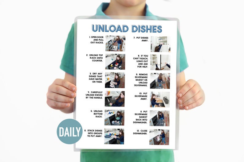 Unload the Dishwasher Visual Aid Step by Step Daily Chore Guide- Chore ...