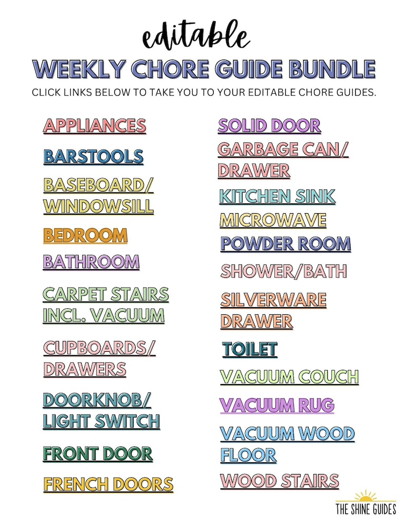 EDITABLE- All Weekly Chore Guides Bundle: 47 Step-by-step Visual Aids for WEEKLY Chores ...