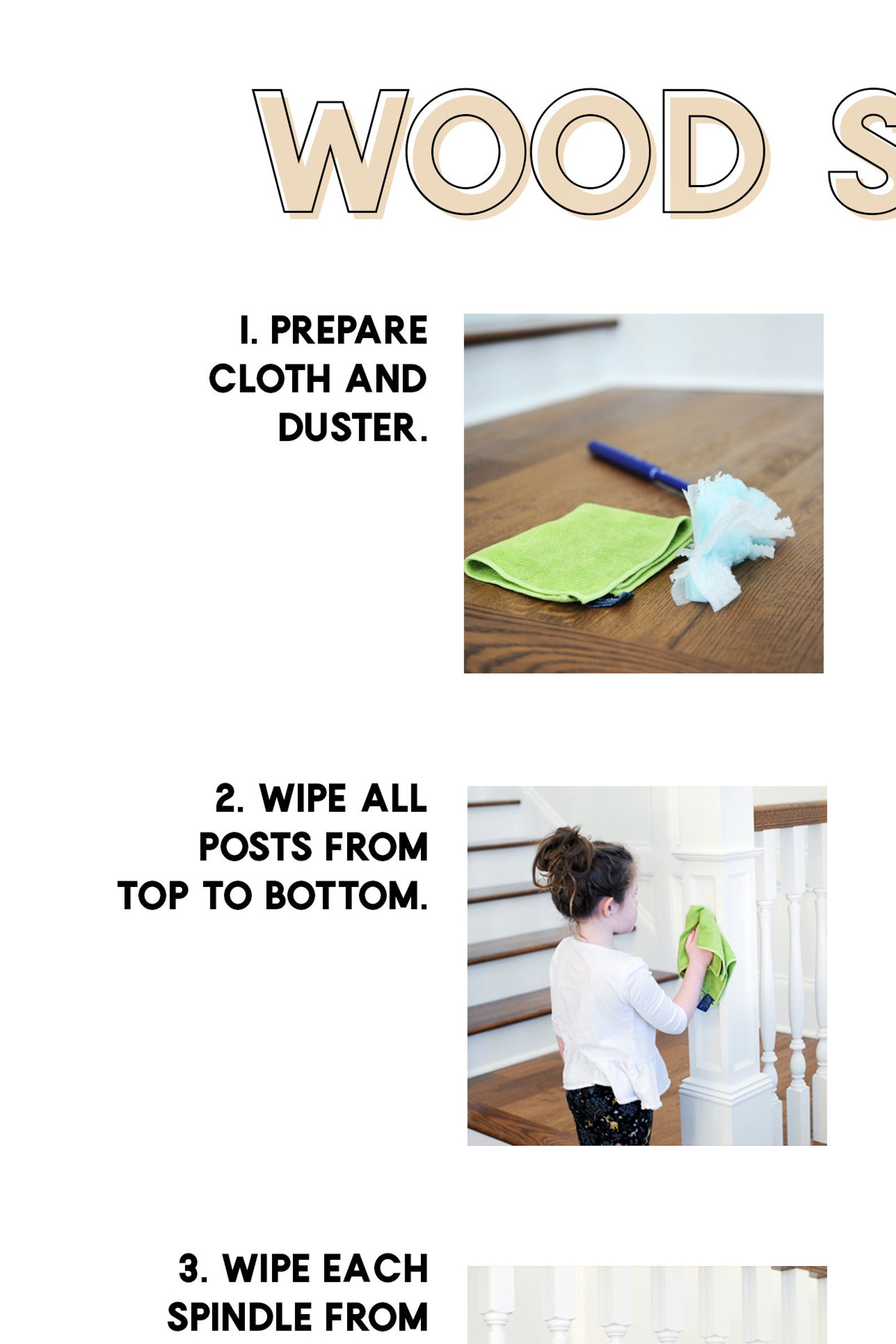 Wood Stairs Step-by-step Visual Aid - Cleaning Chore Guides- Cheat ...