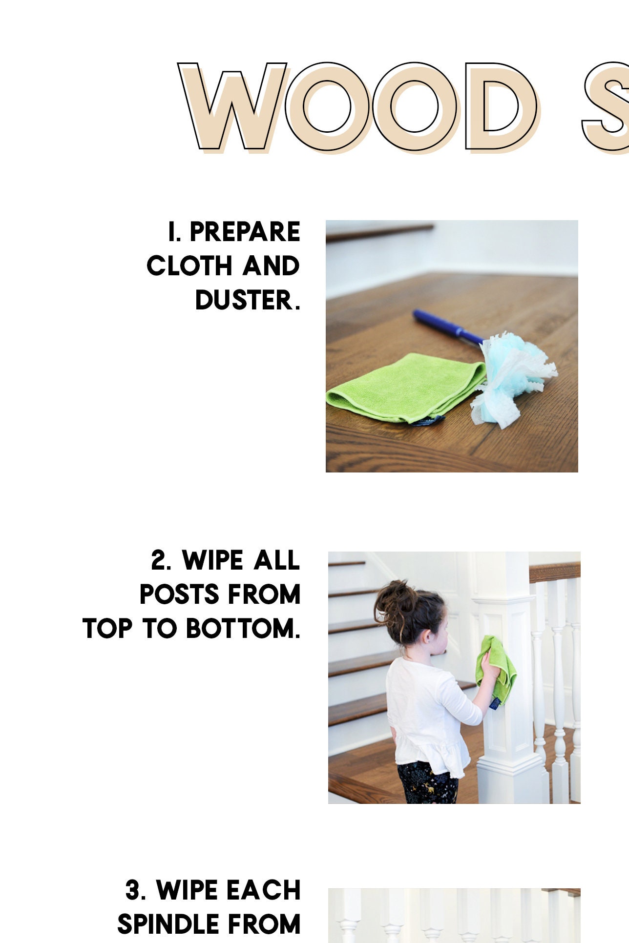 Wood Stairs Step-by-step Visual Aid - Cleaning Chore Guides- Cheat ...