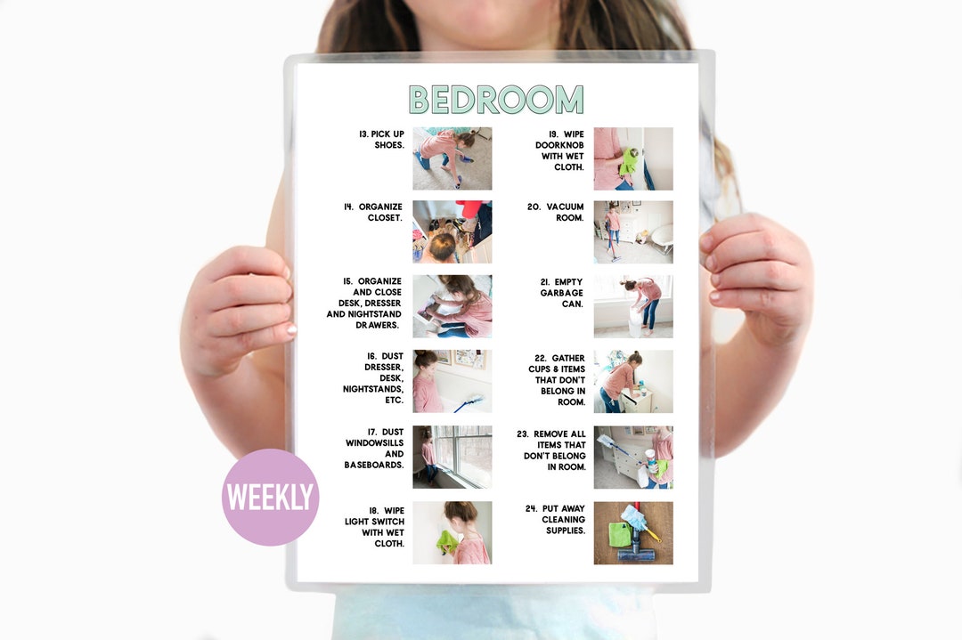 Bedroom Step By Step Visual Aid Cleaning Chore Guides Cheat Sheet Green Living Independent