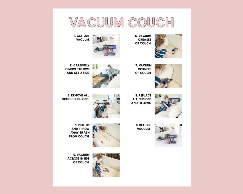 Vacuum Couch Step-by-step Visual Aid - Cleaning Chore Guides- Cheat ...
