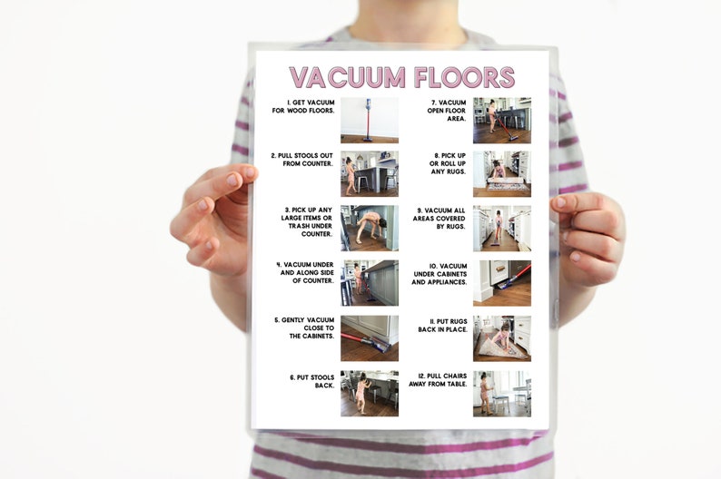 Vacuum Wood Floors Step-By-Step Visual Aid Cleaning Chore | Etsy