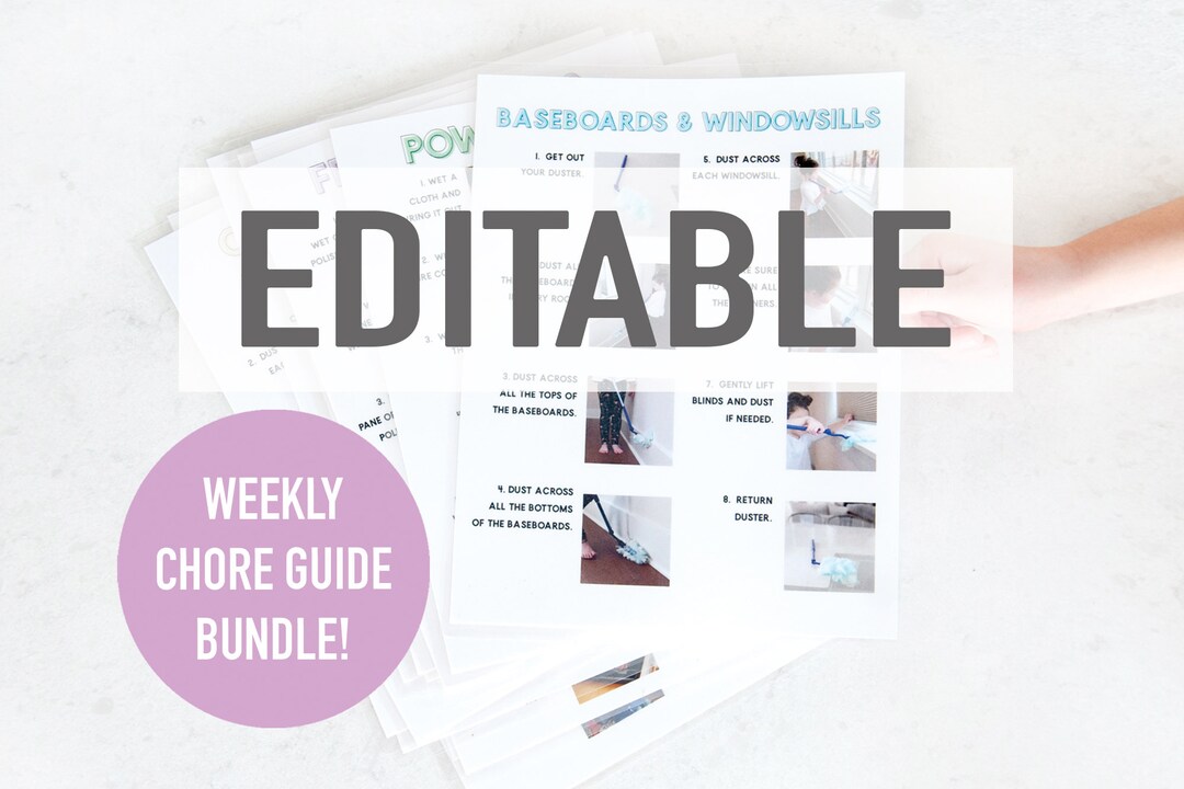 EDITABLE- All Weekly Chore Guides Bundle: 47 Step-by-step Visual Aids ...