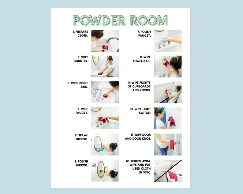 Powder Room Step-by-step Visual Aid Cleaning Chore Guides | Etsy