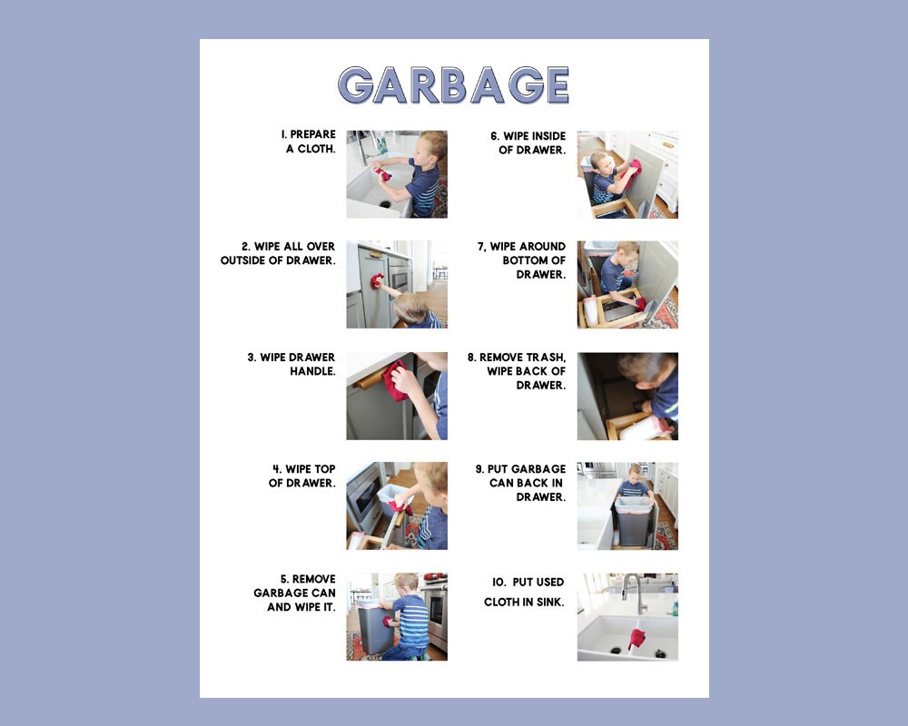 Garbage Drawer & Garbage Can Step-by-step Visual Aid Cleaning Chore ...