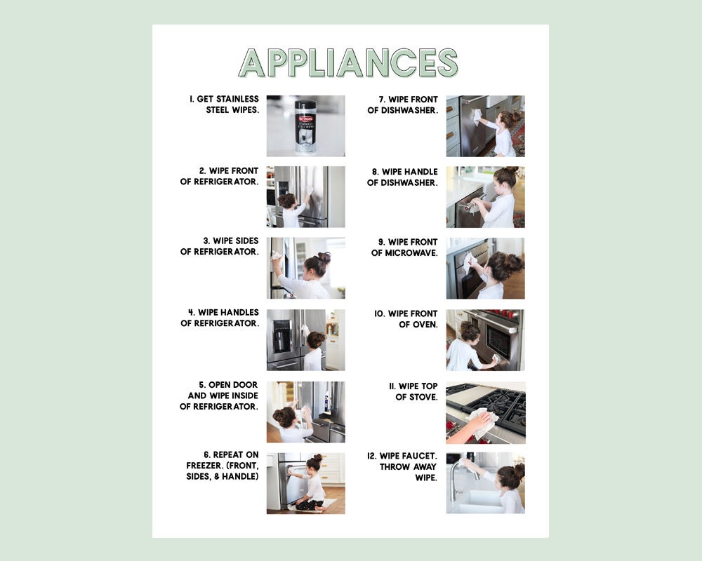 Appliances Step-by-step Visual Aid - Cleaning Chore Guides- Cheat Sheet ...