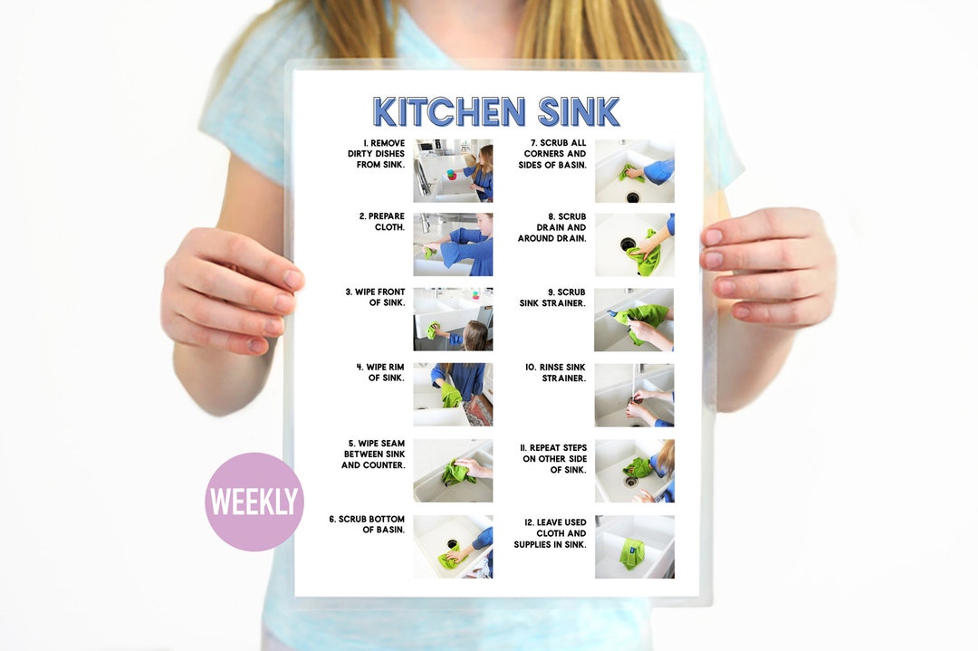 Kitchen Sink Step-by-step Visual Aid - Cleaning Chore Guides- Cheat ...