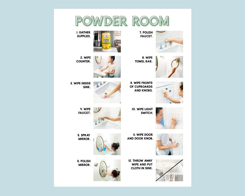 Powder Room Step-by-step Visual Aid Cleaning Chore Guides | Etsy