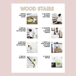 Wood Stairs Step-by-step Visual Aid Cleaning Chore Guides Cheat Sheet ...