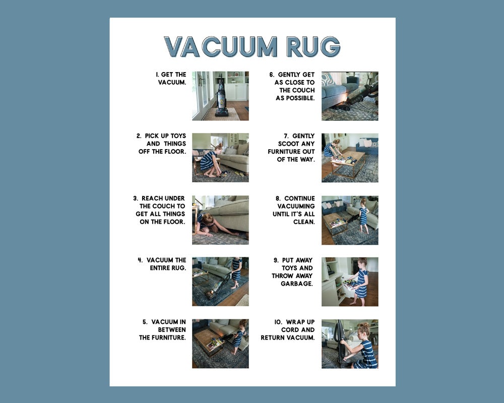 Vacuum Rug Step-by-step Visual Aid - Cleaning Chore Guides- Cheat Sheet ...