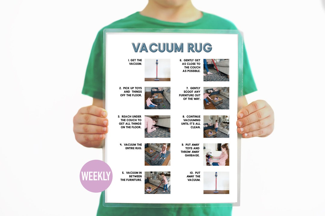 Vacuum Rug Step-by-step Visual Aid - Cleaning Chore Guides- Cheat Sheet ...