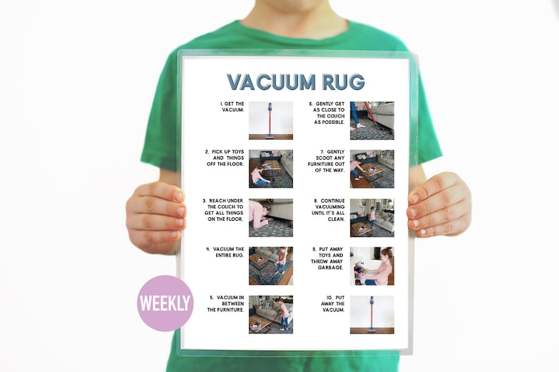 Vacuum Rug Step-by-step Visual Aid - Cleaning Chore Guides- Cheat Sheet ...