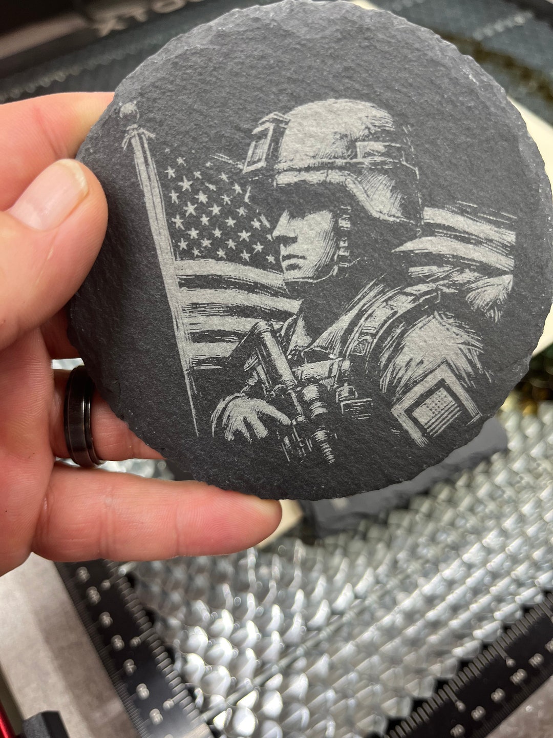 American Soldier & Flag Slate Coasters – Patriotic Decor, Military ...