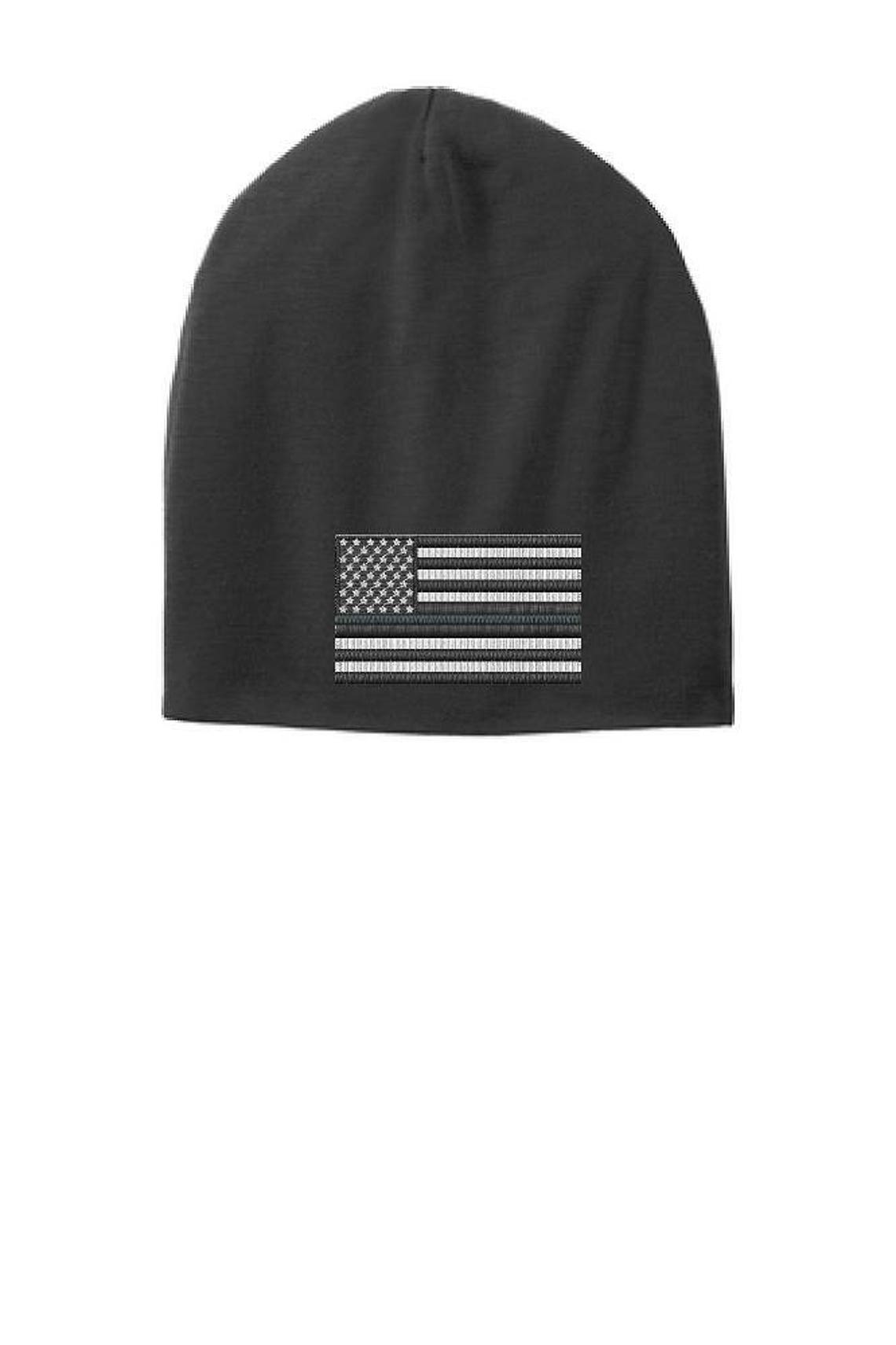 Black Thin SILVER Line Flag Slouch Beanie Hat - Corrections Officers - Etsy