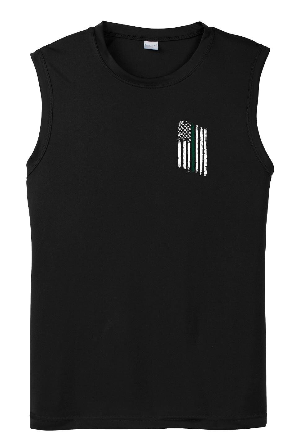 Tattered American Flag Thin Green Line Performance Tank Top - Military ...