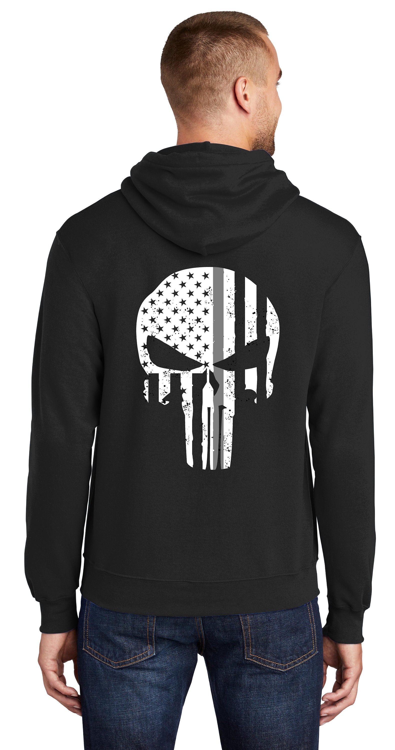Tattered American Thin SILVER Line Skull Punisher Corrections Officer ...