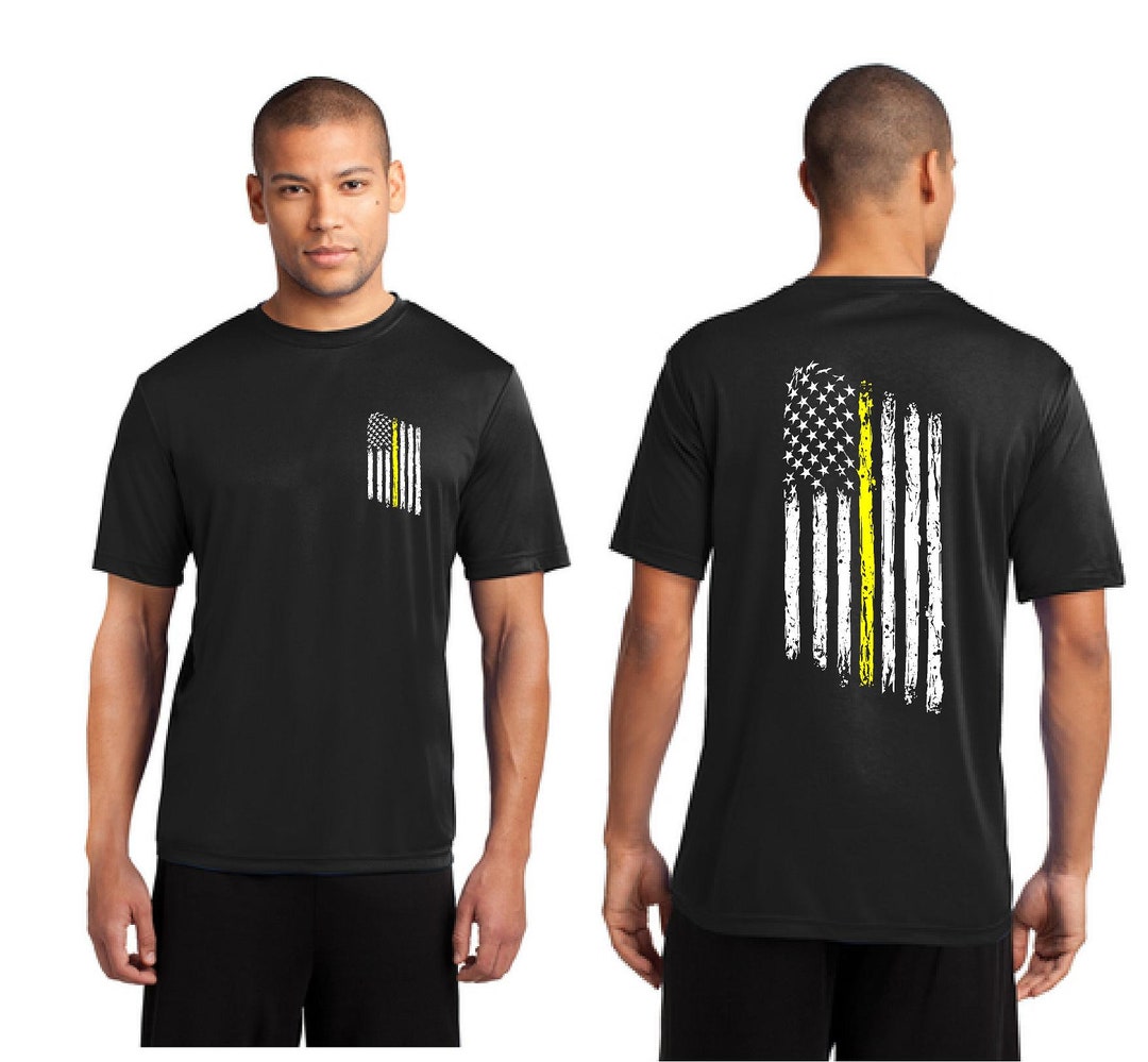 Tattered American Flag Thin Yellow Line Performance Short Sleeve T ...