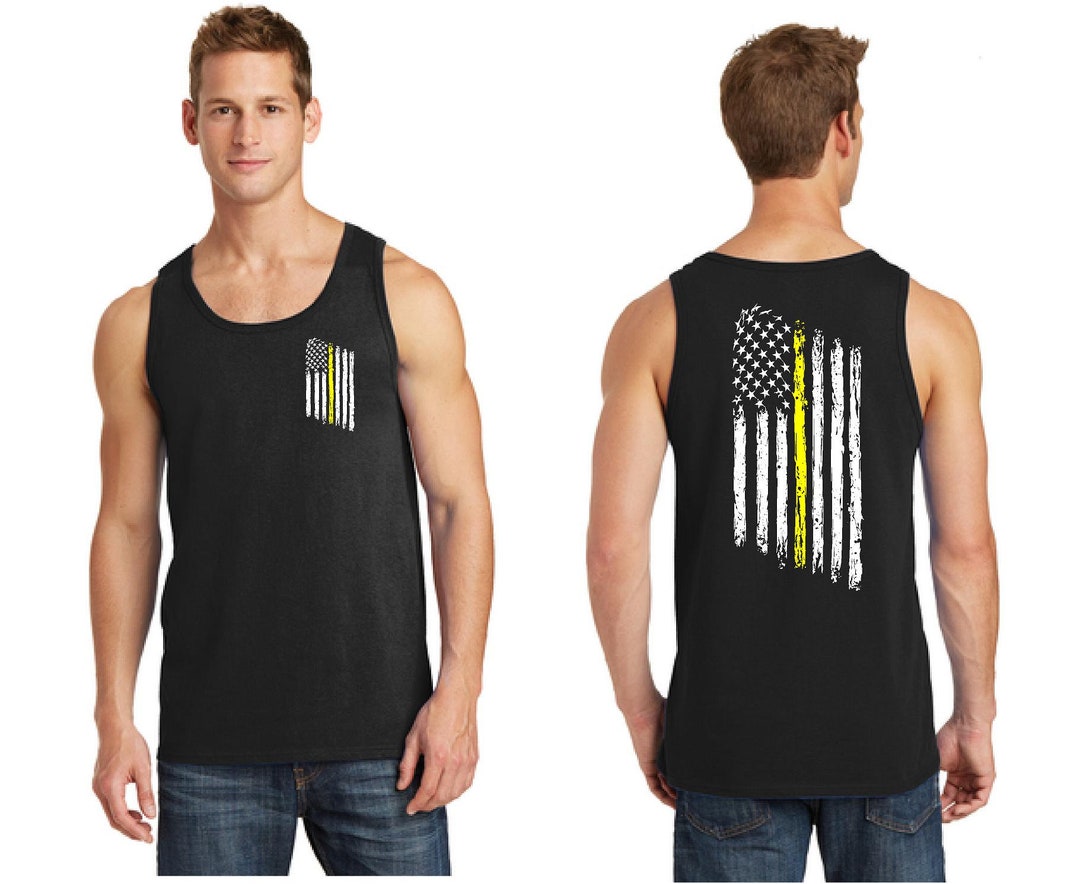 Tattered American Flag Thin Yellow Line Tank Top Security Officer Tow ...
